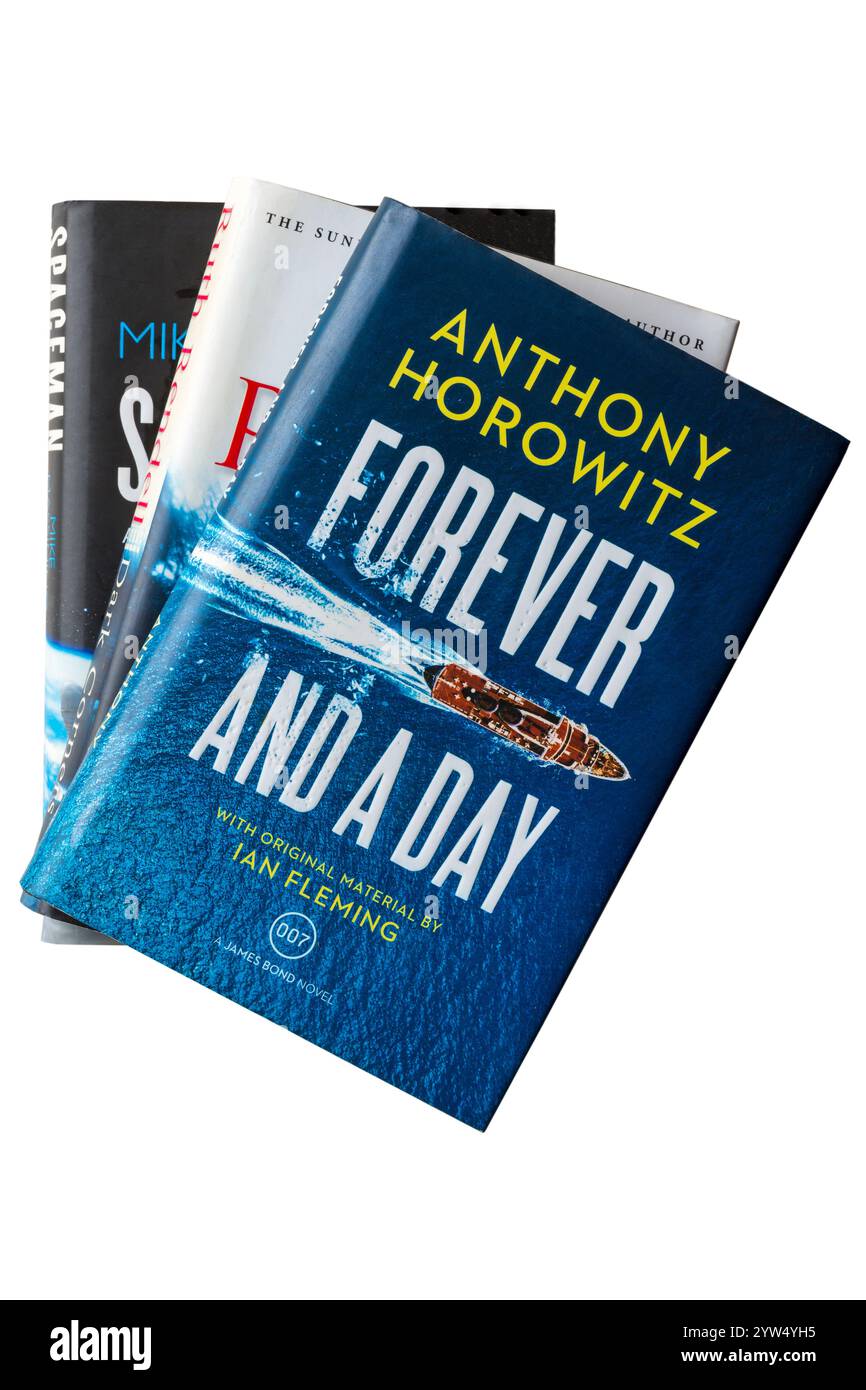 Selection of hardback books with Forever and a Day book by Anthony Horowitz on top isolated on ...