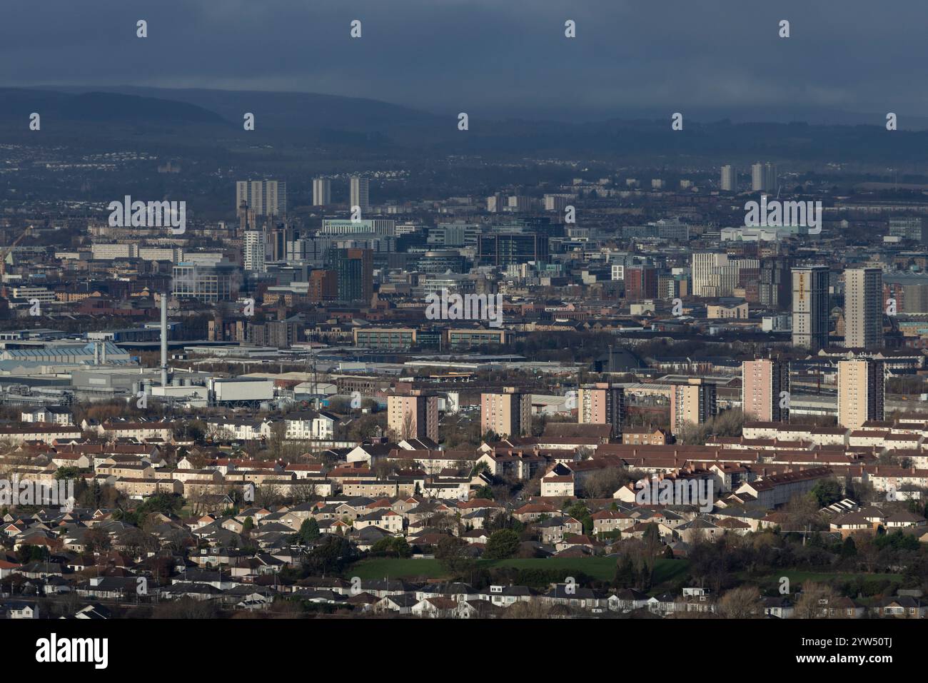 The view from Cathkin Braes, on the southern edge of Glasgow, looking ...