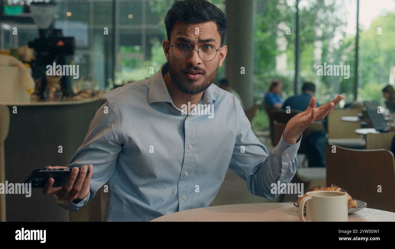 Indian business man guy Arabian businessman male user visitor in cafe ...