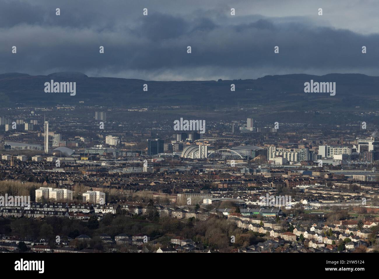 The view from Cathkin Braes, on the southern edge of Glasgow, looking ...
