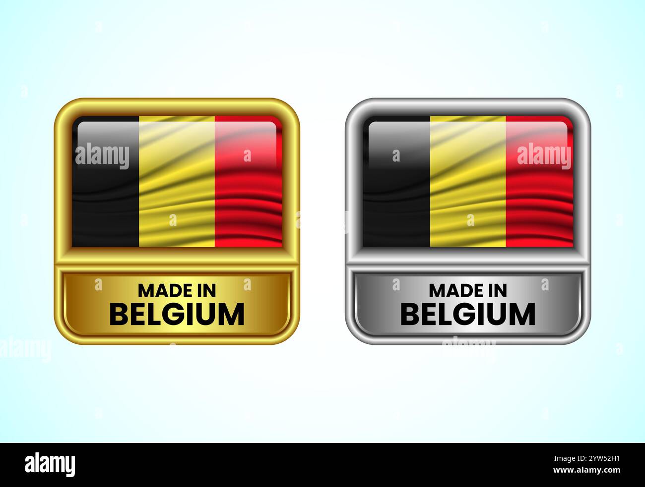 Made in Belgium label icon in gold and silver color. Flag icon set for ...