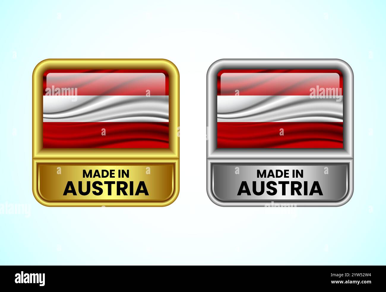 Made in Austria label icon in gold and silver color. Flag icon set for ...