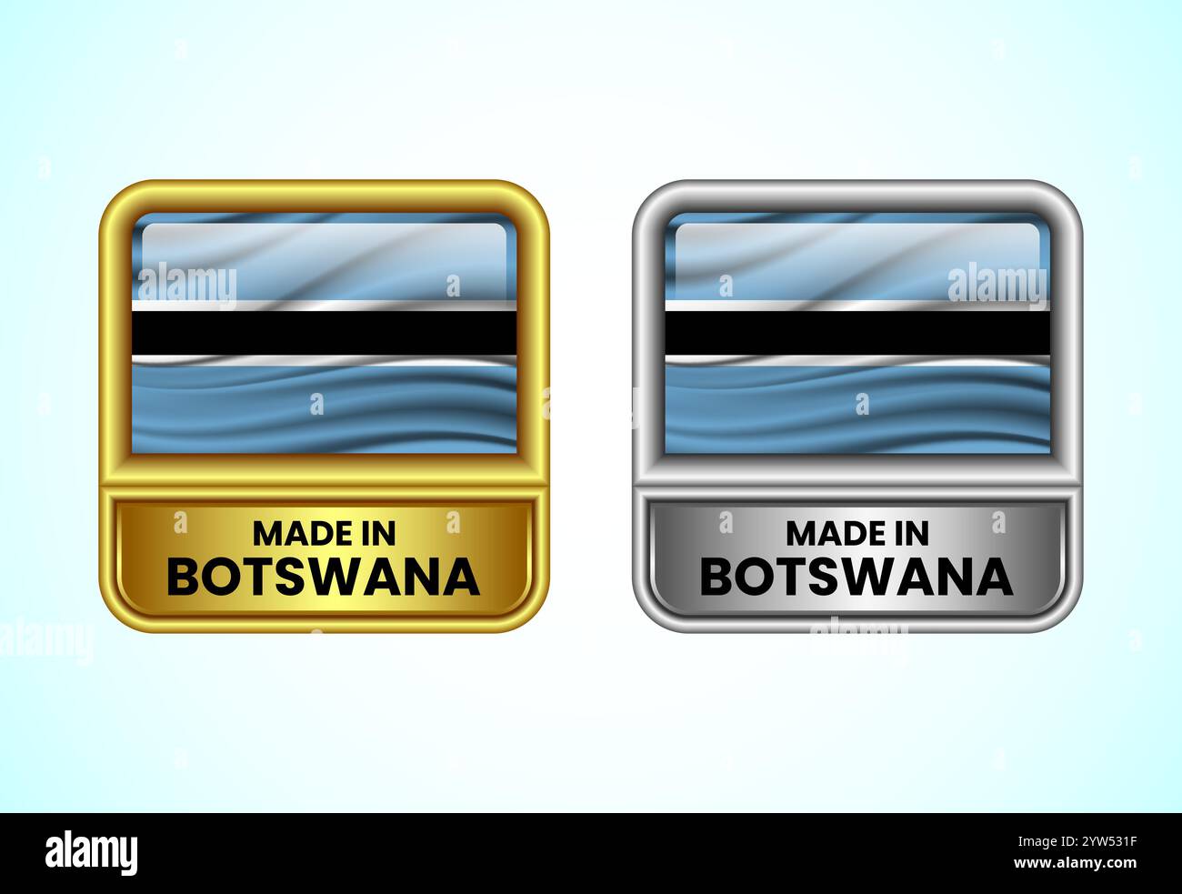 Made in Botswana label icon in gold and silver color. Flag icon set for ...