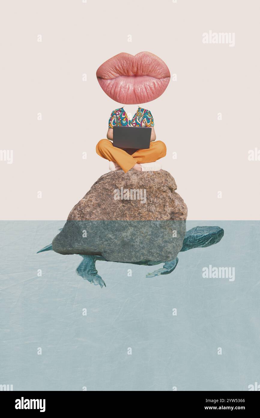 Trend artwork template design 3D collage sketch of rock mountain ...