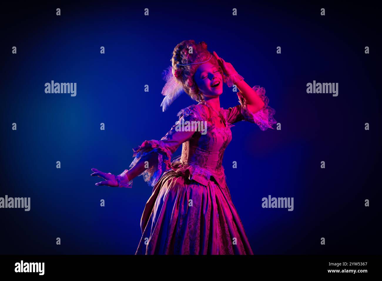 Photo of dreamy positive marie antoinette wear rich dress smiling ...