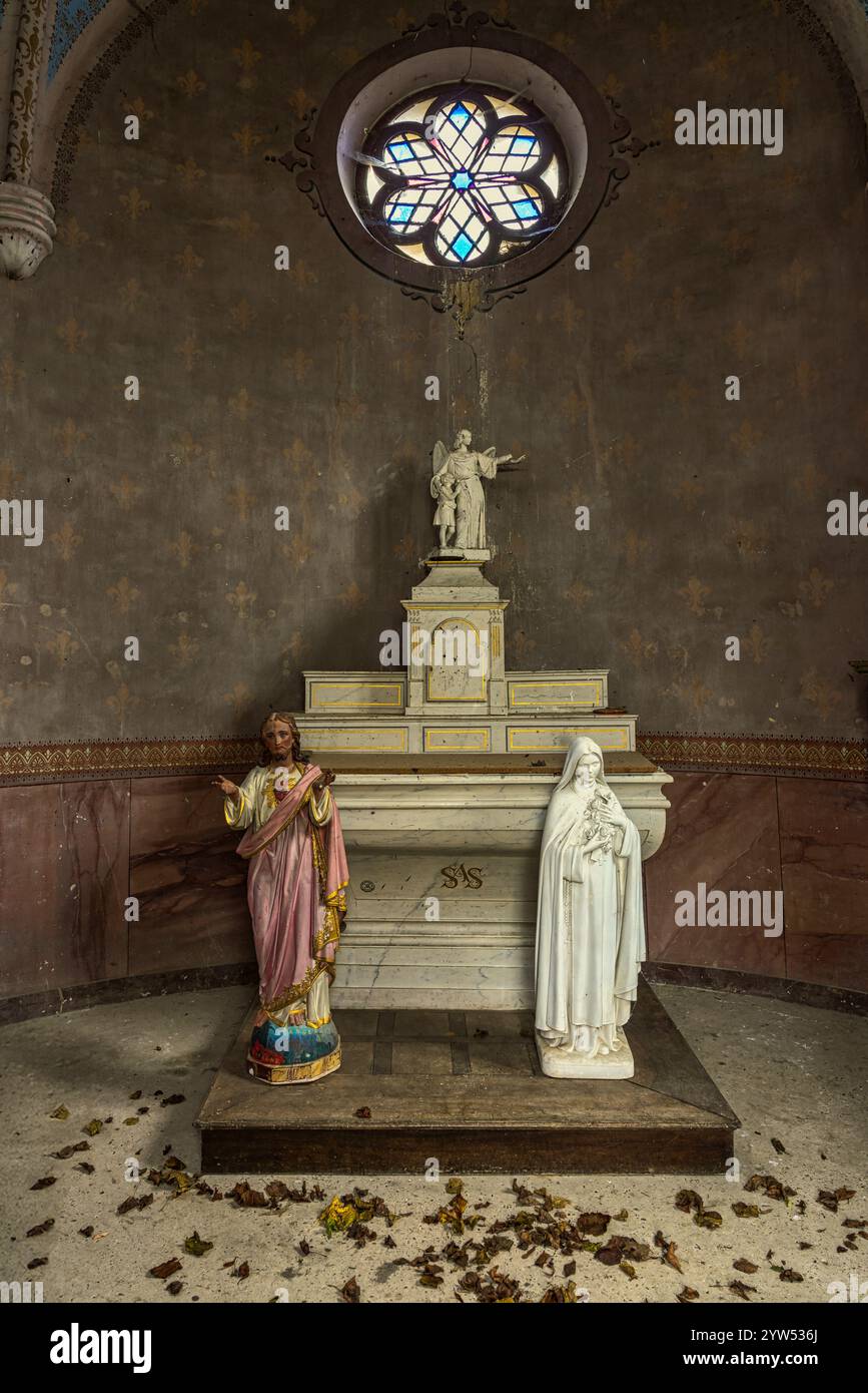The altar with statues of the saints of Jesus and Mary in the private ...