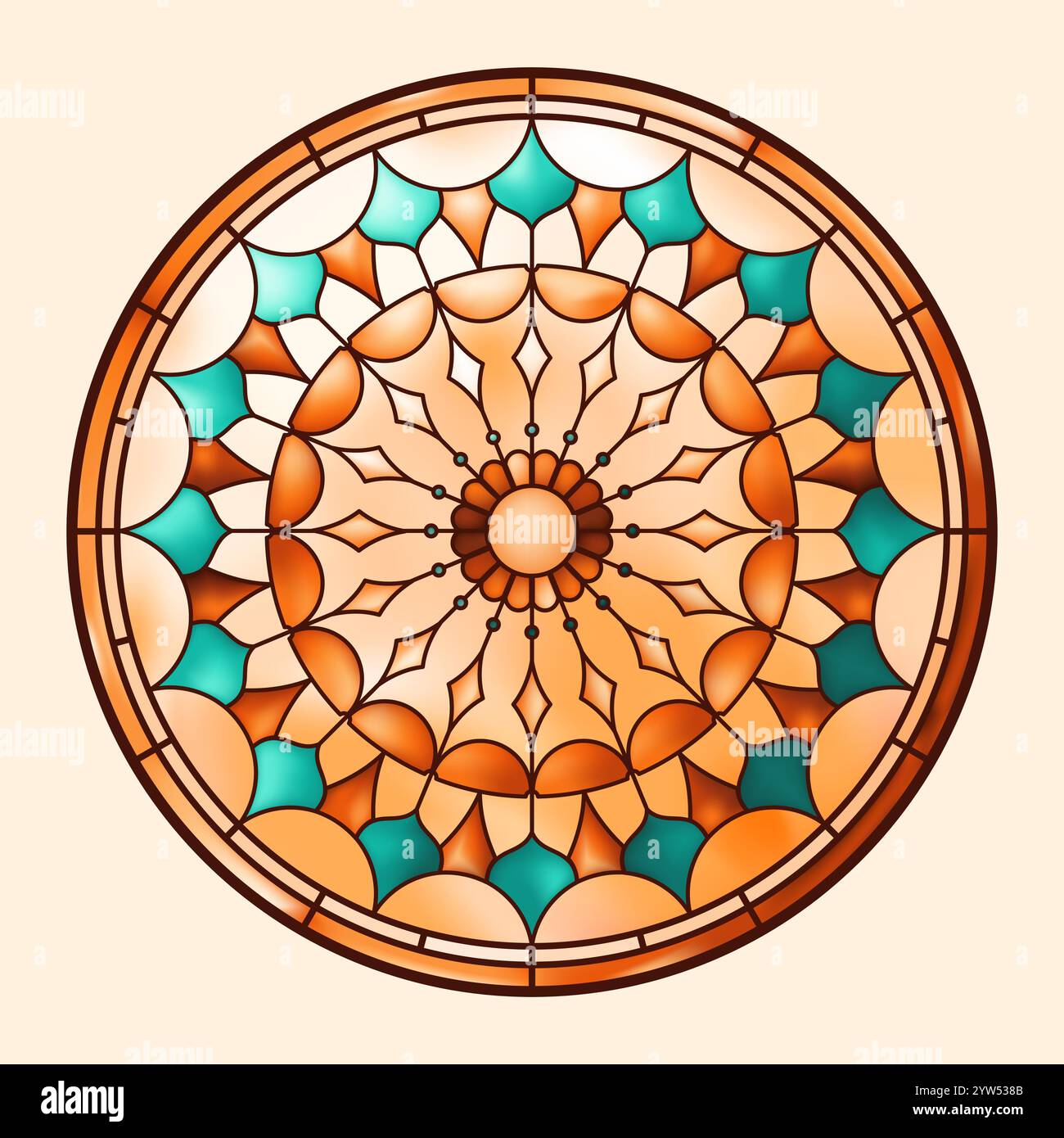 Church glass window. Catholic Christian circle frame. Warm colors Stock ...