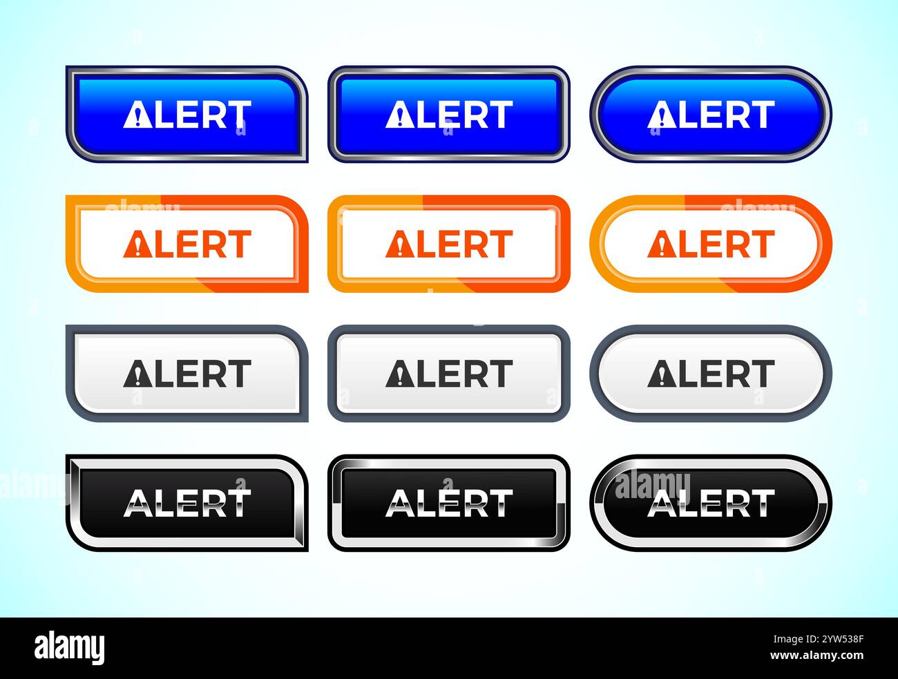 Alert button set of different shapes and colors. Suitable for mobile ...