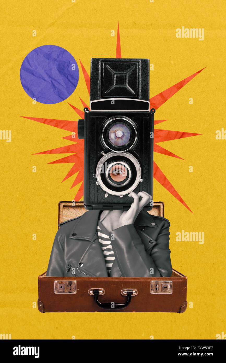 Sketch image trend artwork montage 3D photo collage of author camera ...