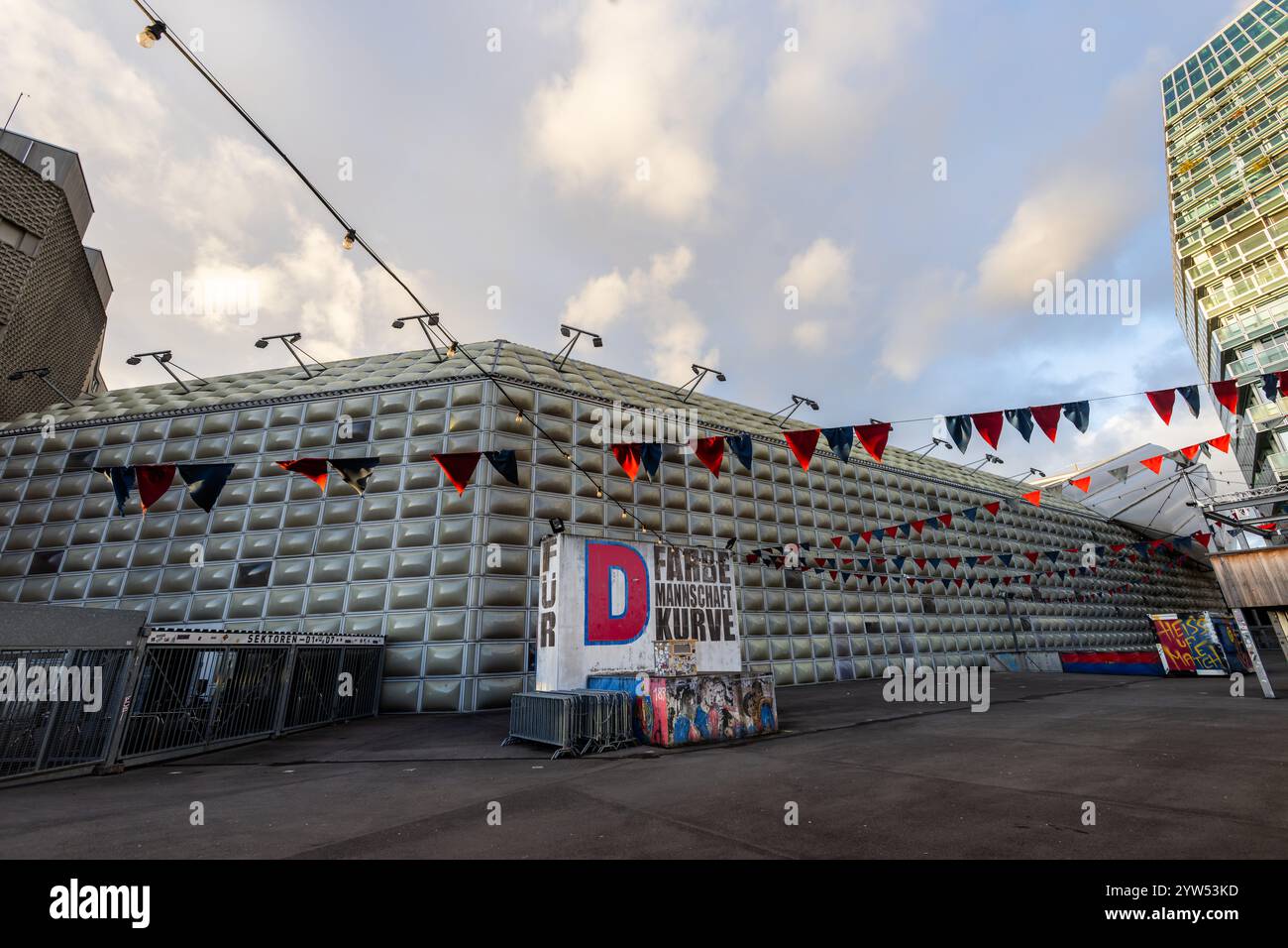 Basel, Switzerland. 06th Dec, 2024. Red and blue flags hang in the St ...