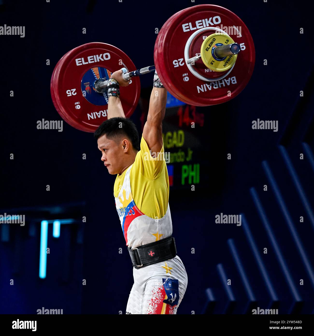 Fernando Jr Agad of Philippine competes in clean & jerk, in the 55 kg ...