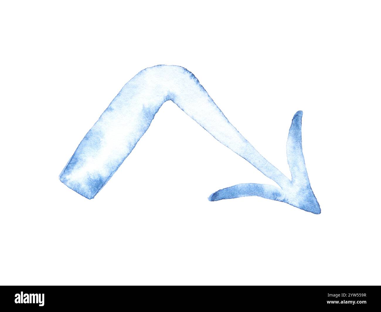 Watercolor downward arrow with blue gradient on white background for ...