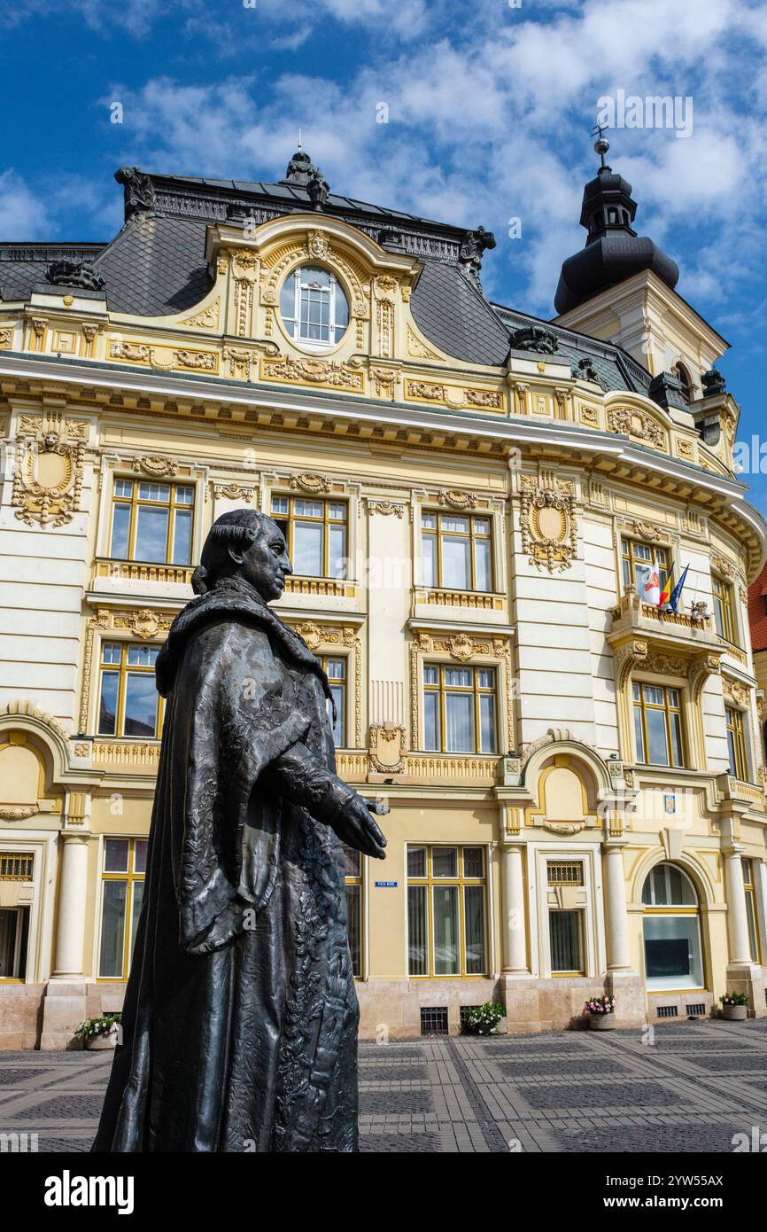 Statue of Baron Samuel von Brukenthal outside the City Hall, Piața Mare ...