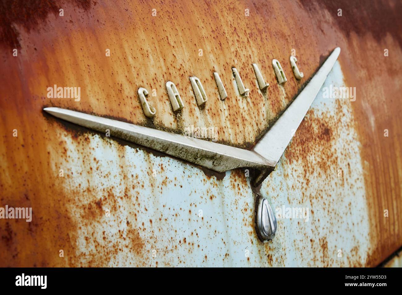 Cadillac Name And Badge On The Boot Of A Rusty Weathered Old 1950s ...