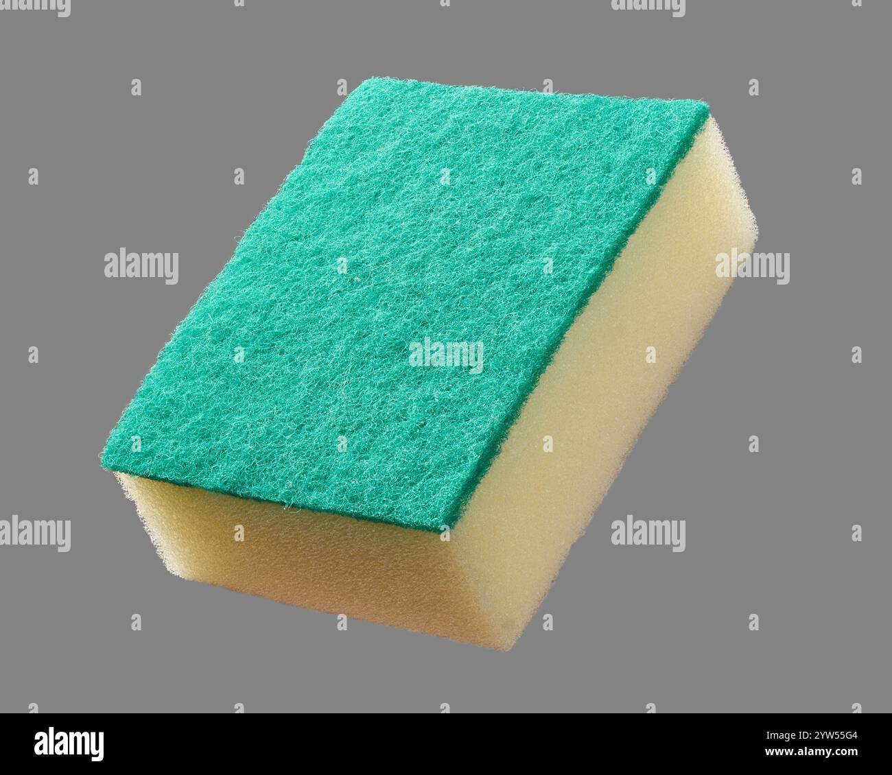 rectangular cleaning sponge with yellow spongy and green abrasive side ...