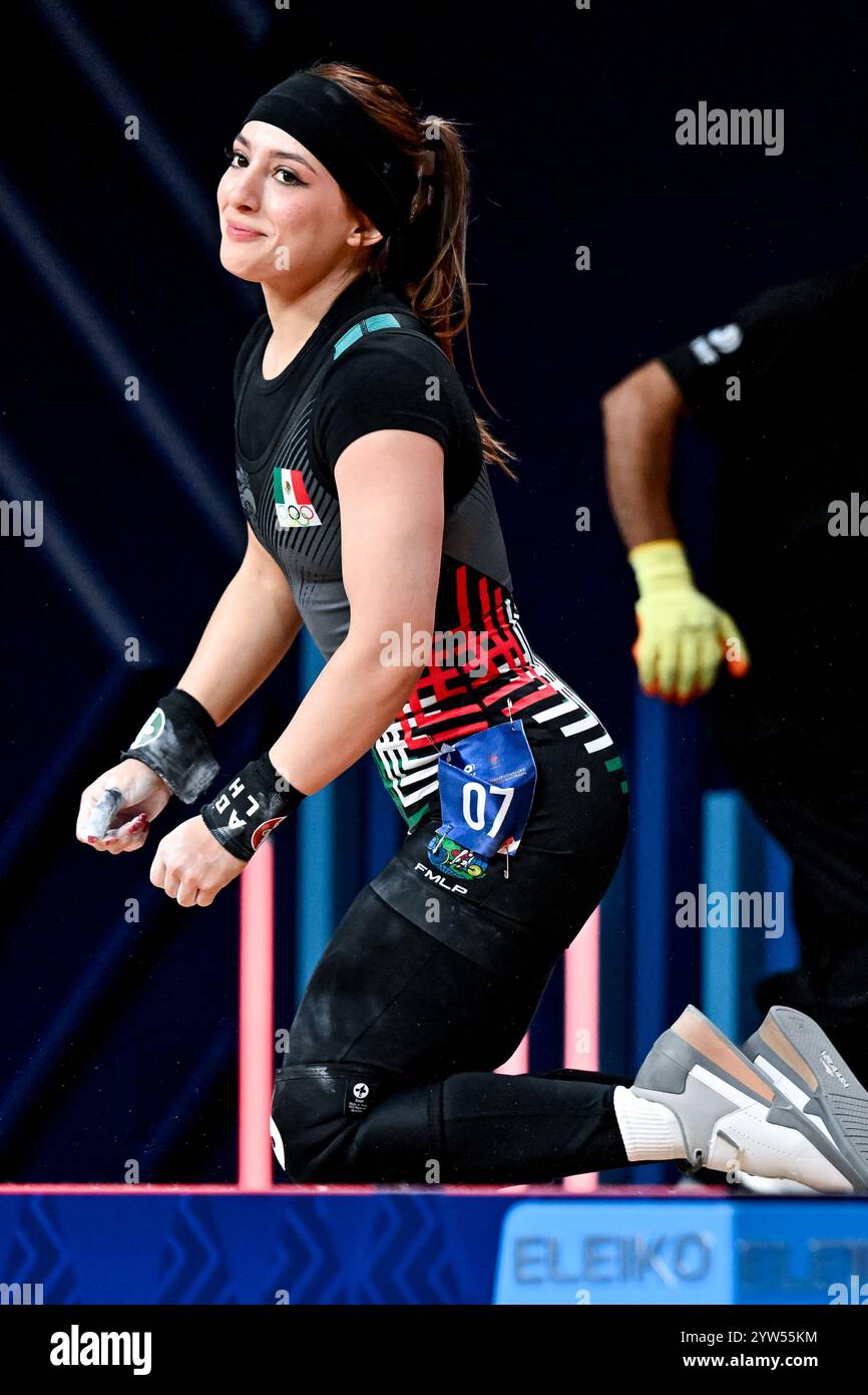 Andrea De La Herran Martinez of Mexico competes in snatch, in the 49 kg ...