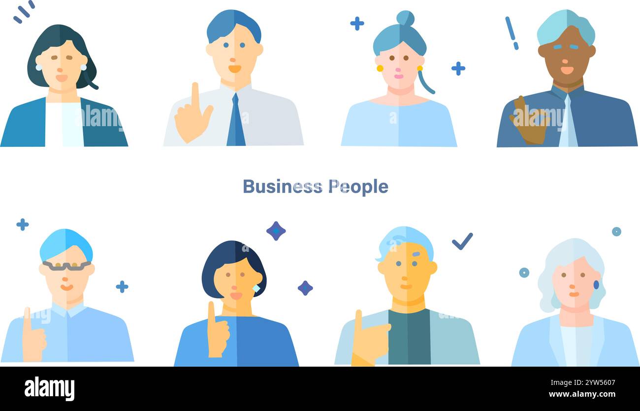 business people facial expression icons set vector illustration Stock ...