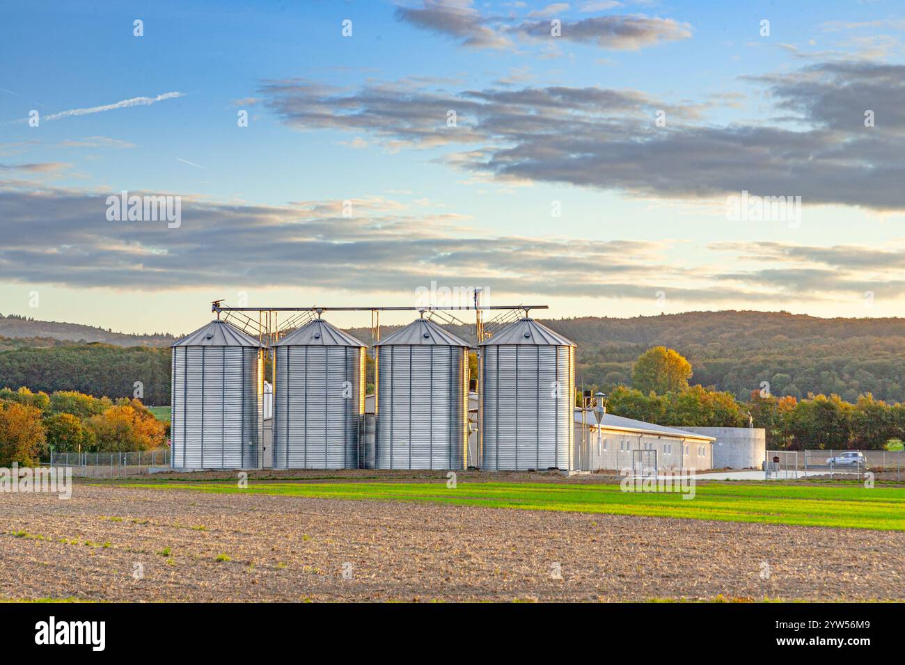 agricultural silos in sunset with beautiful sky in Germany Stock Photo ...