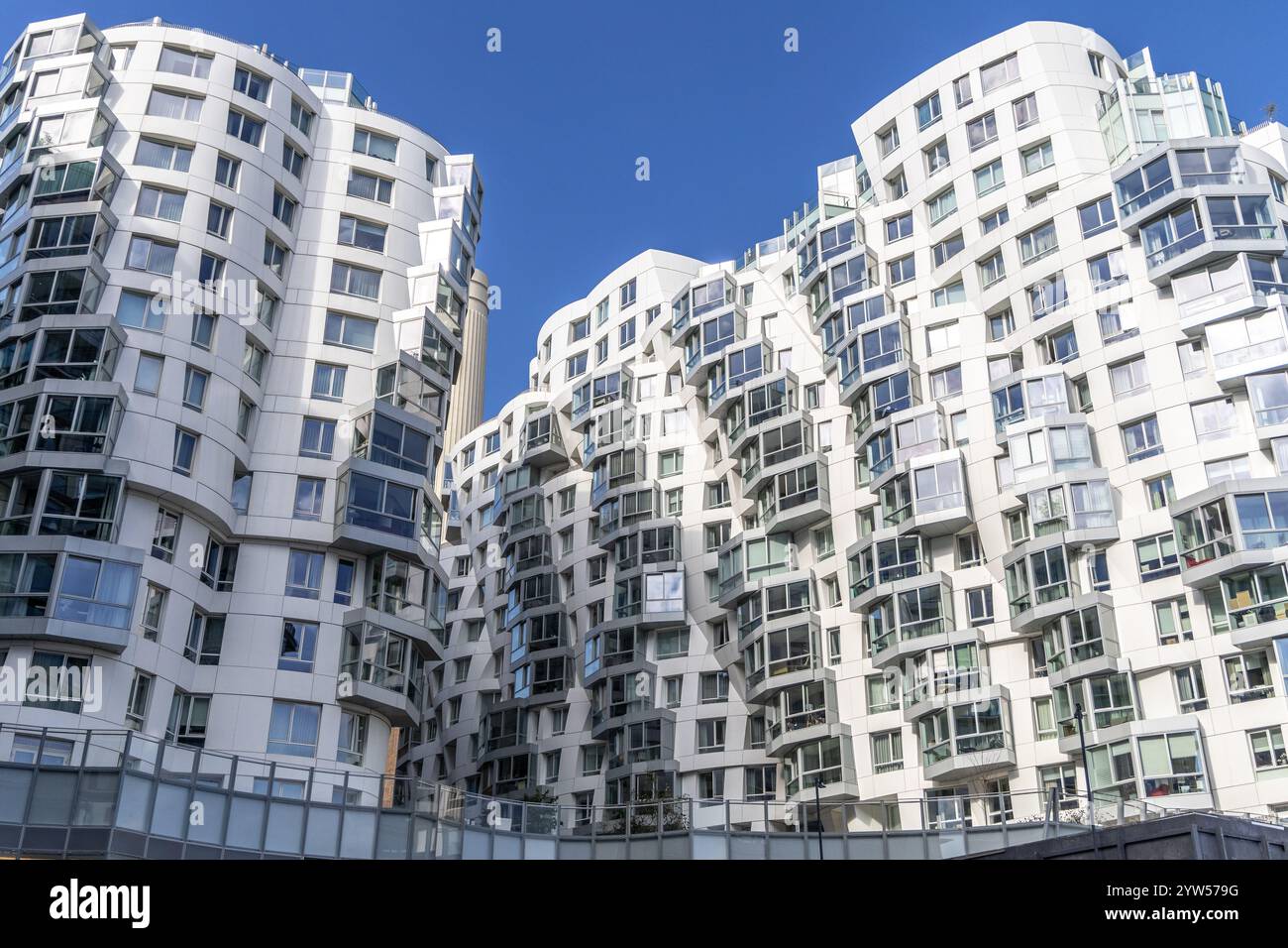 London, Modern apartment building facade with curved windows Stock ...