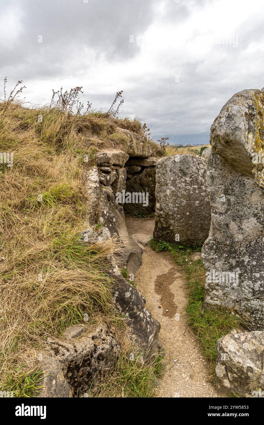 Entrance to the West Kennet Long Barrow ancient monument burial chamber ...