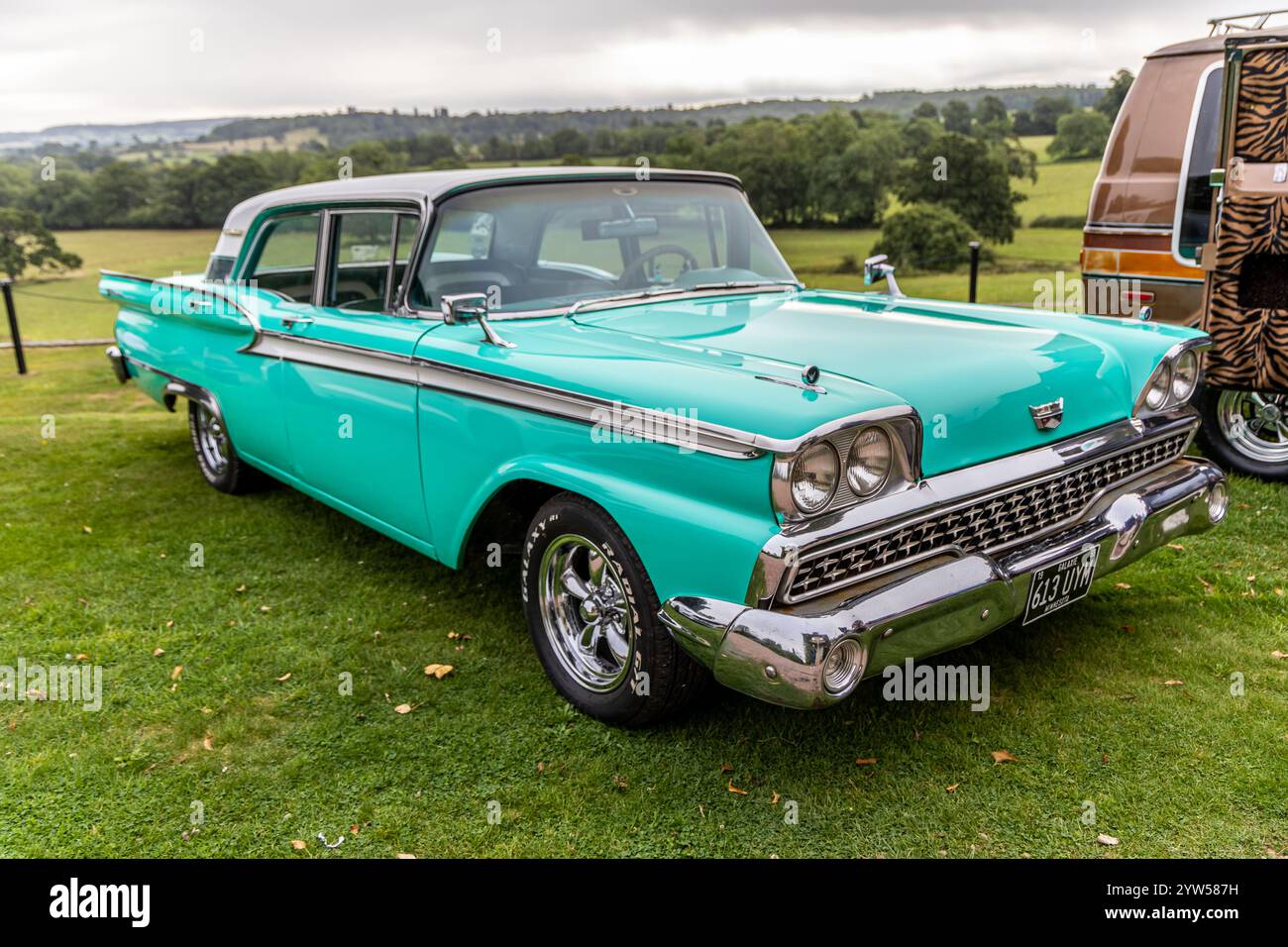 Bristol, UK- August 11, 2024: Front side view of a classic green ...