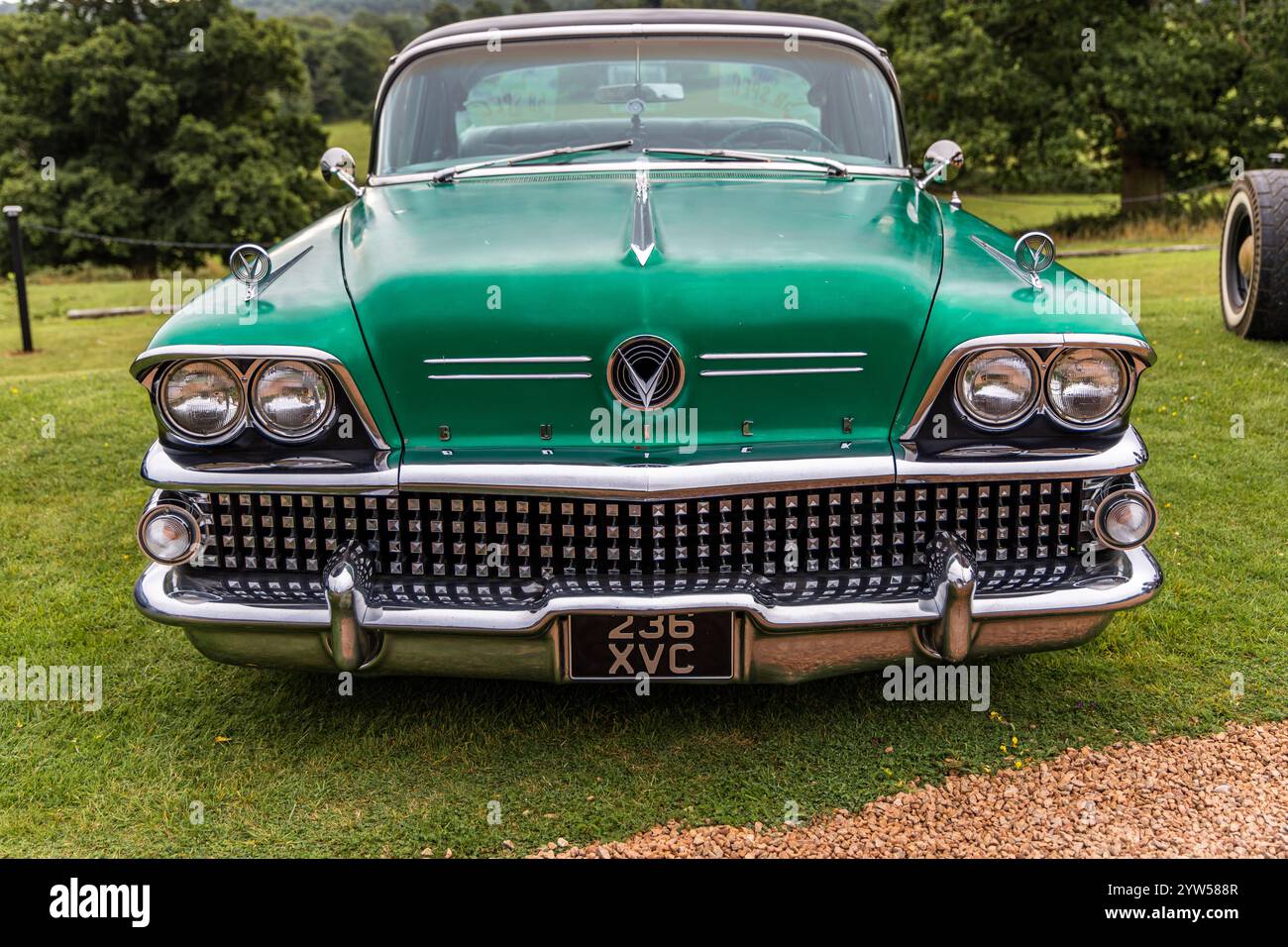 Bristol, UK- August 11, 2024: Front of 1958 Buick Special Emerald green ...