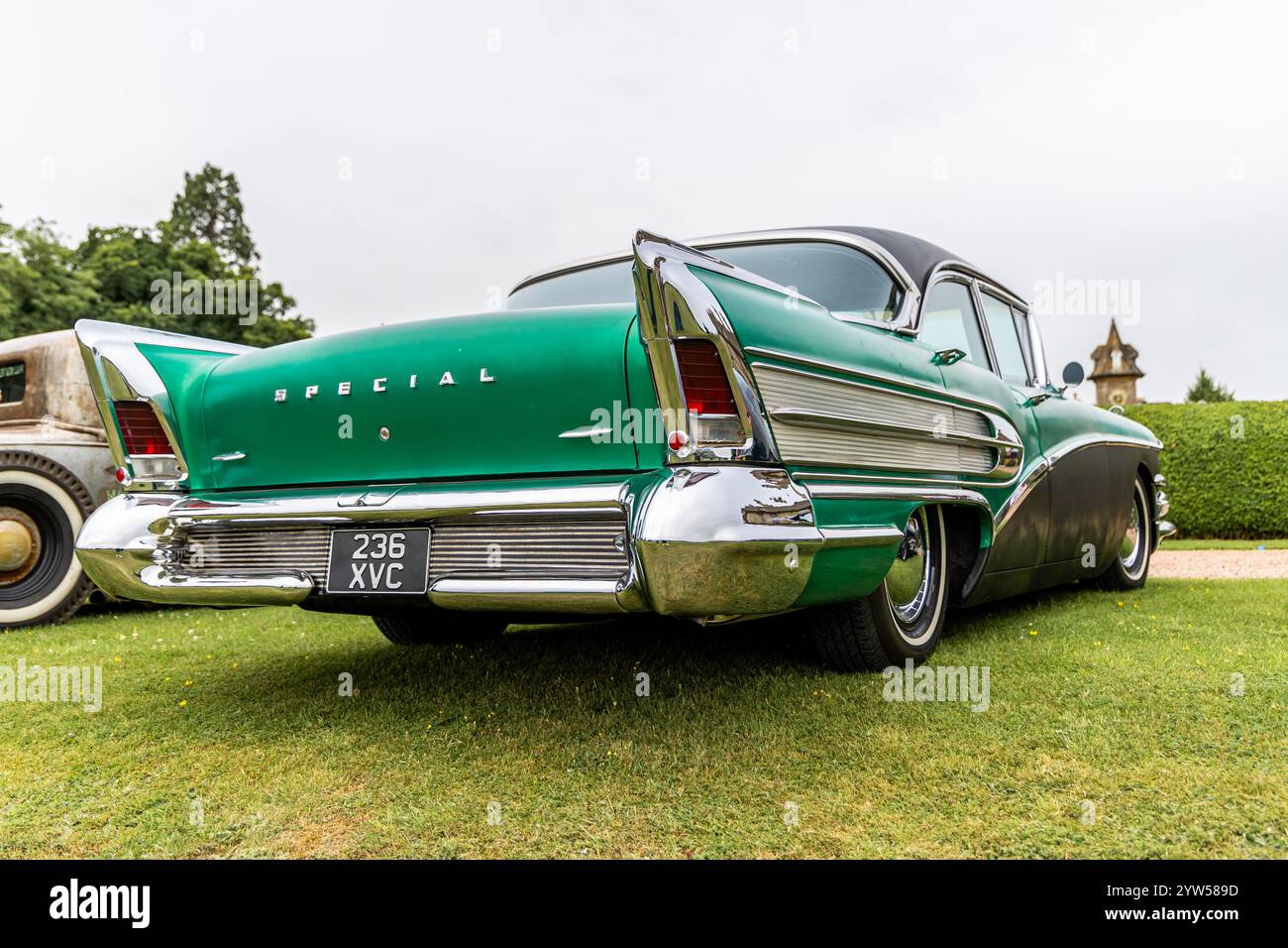 Bristol, UK- August 11, 2024: Rear of 1958 Buick Special Emerald green ...