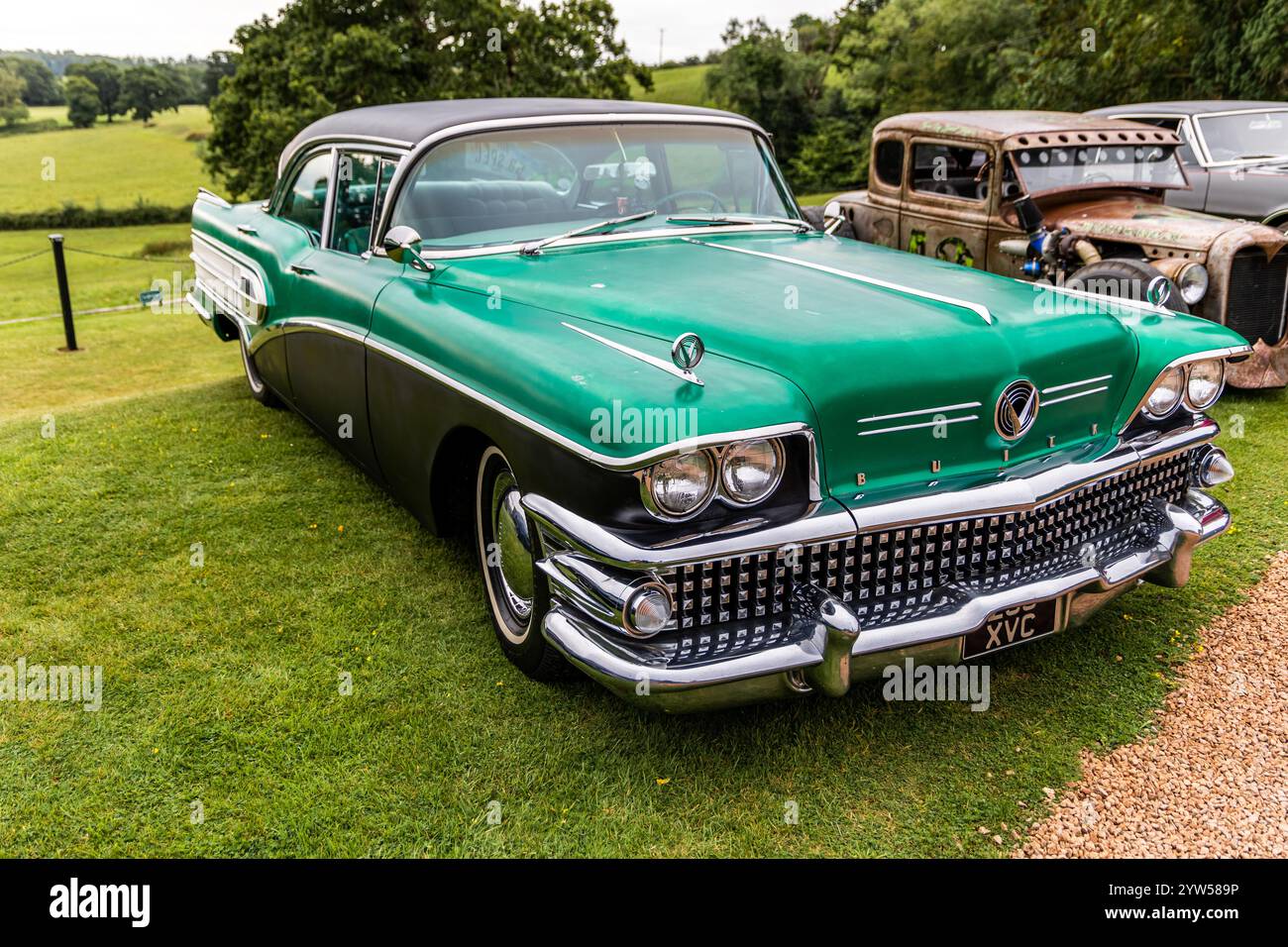 Bristol, UK- August 11, 2024: Front of 1958 Buick Special Emerald green ...