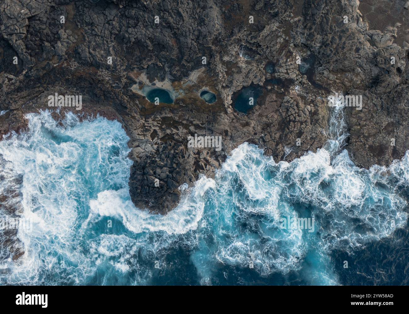 Aerial View, TopDown Drone photo of Ocean, Coast, shore Texture Rocks ...