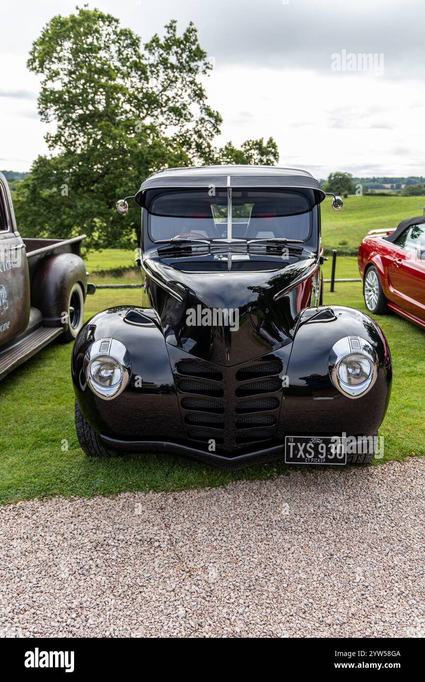 Bristol, UK- August 11, 2024: Black restored 1940 Ford Pickup. A ... Bristol, UK- August 11, 2024: Black restored 1940 Ford Pickup. A ...