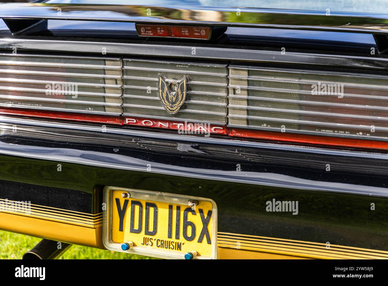 Bristol, UK- August 11, 2024: Rear of Black Pontiac Firebird Trans Am ...