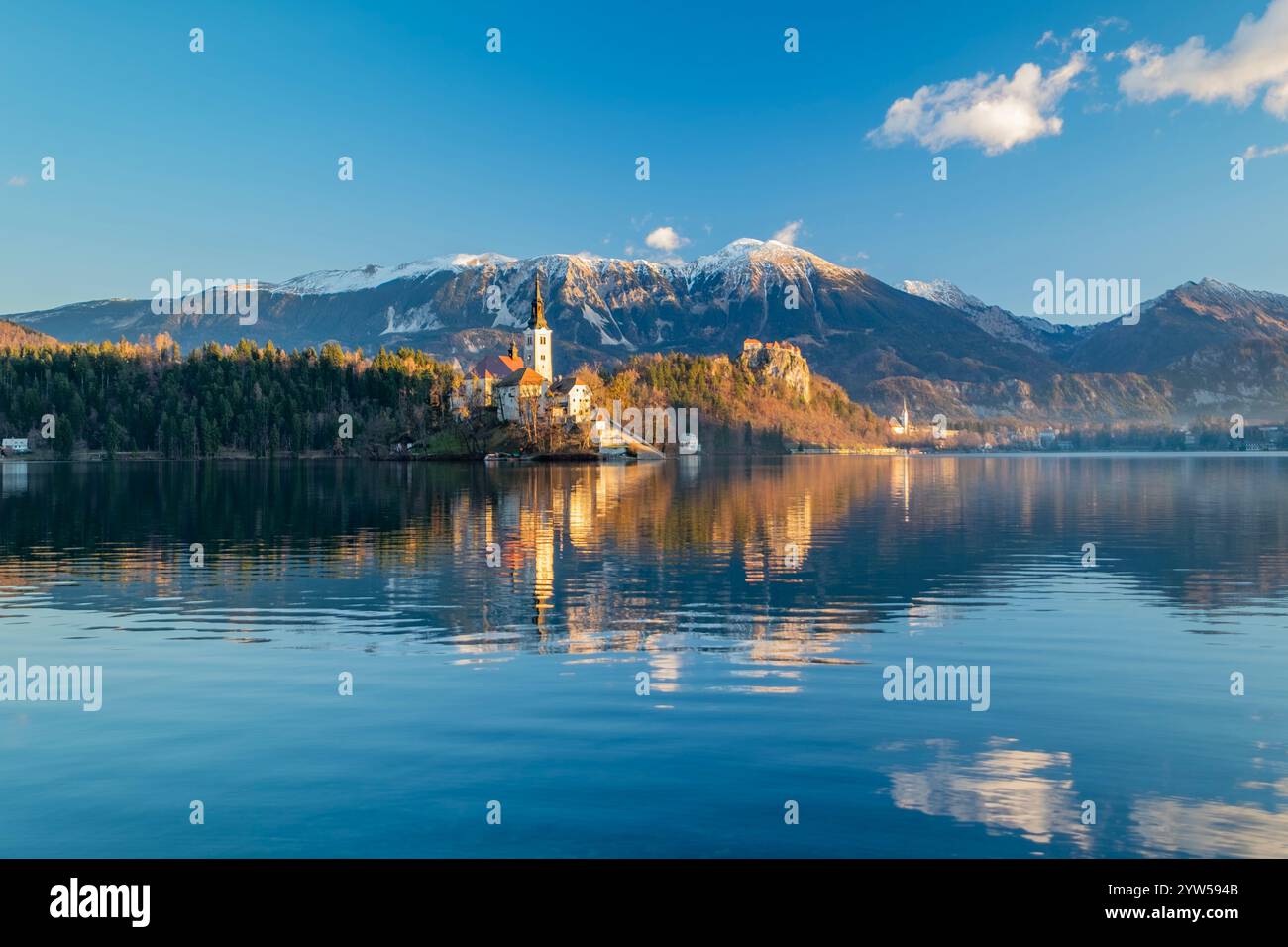 Lake Bled, Slovenia. Sunset at Lake Bled with famous Bled Island and ...