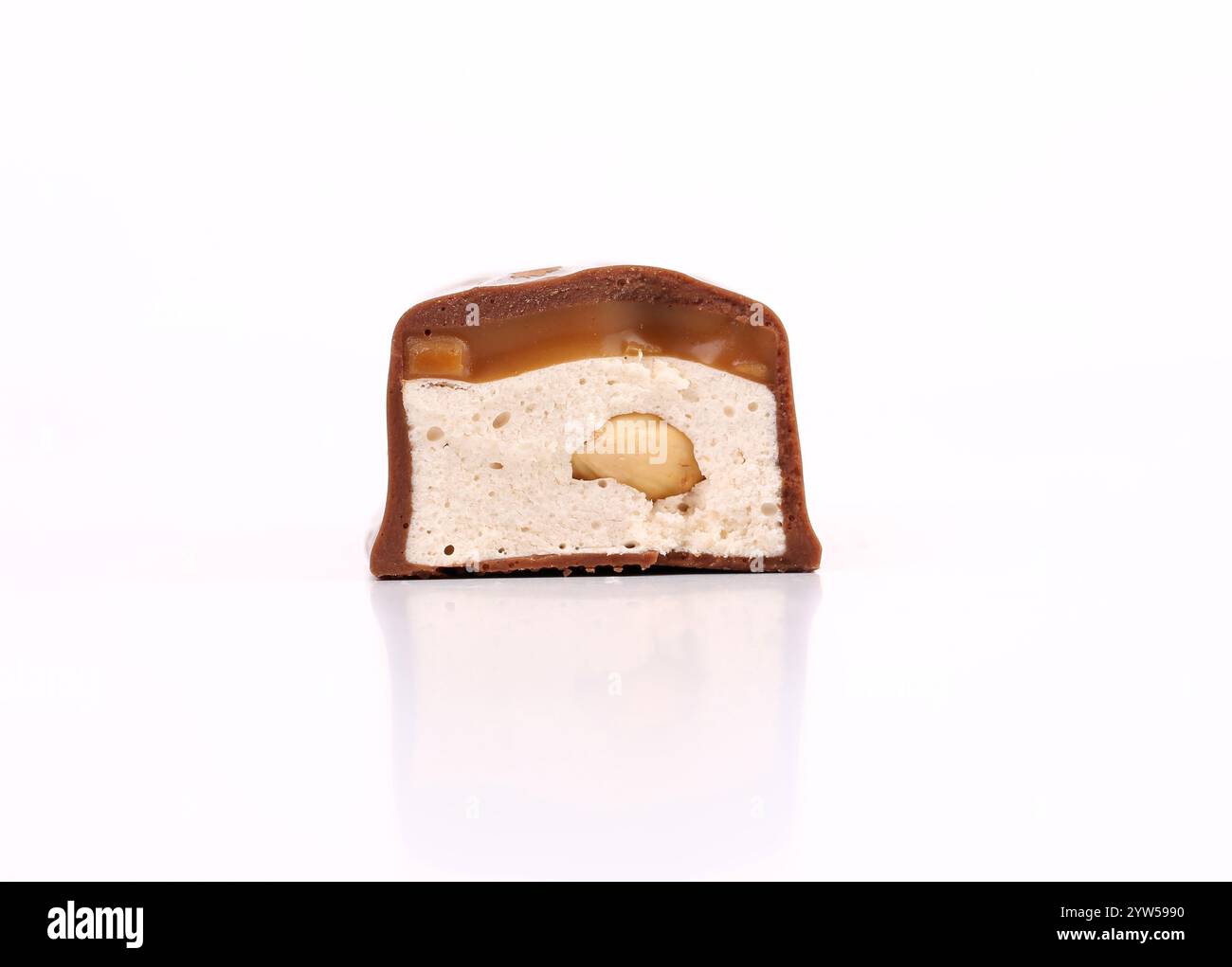 Slice bar of chocolate. Close up. White background Stock Photo - Alamy