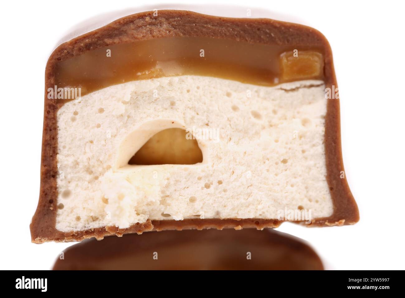 Slice bar of chocolate. Close up. White background Stock Photo - Alamy