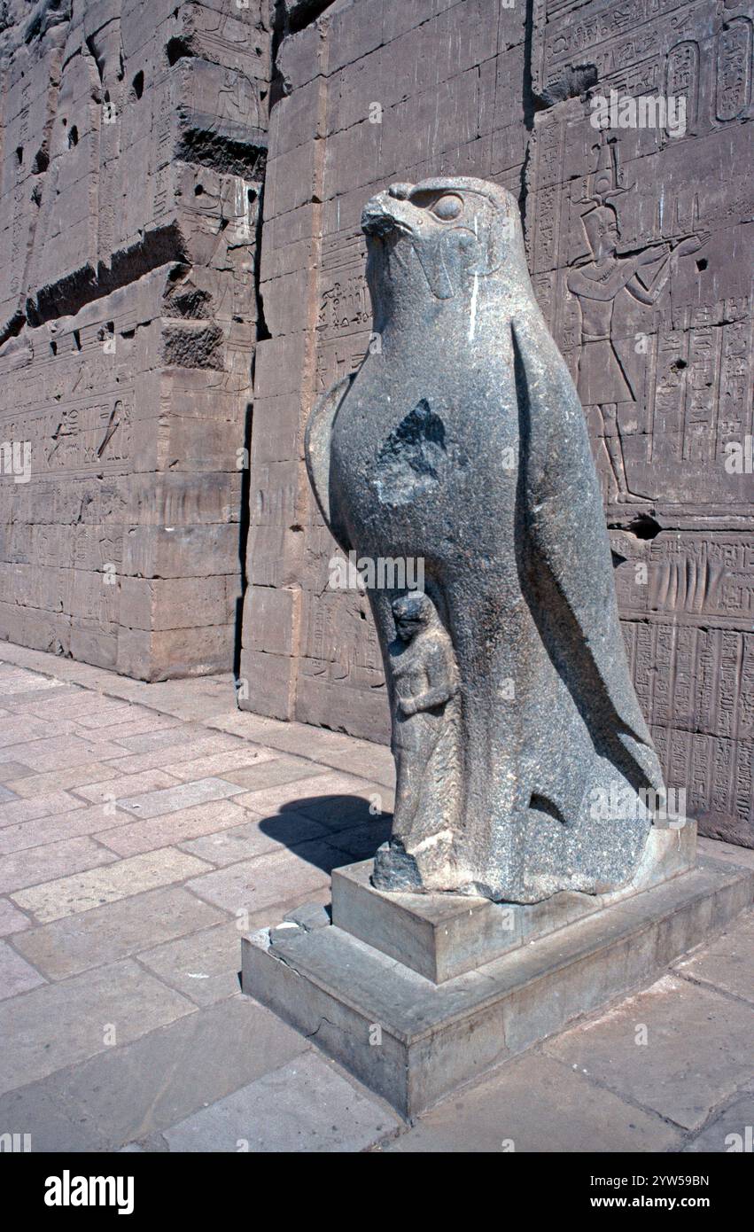 Granite falcon, statue of Horus, courtyard, Horus temple, Edfu, Nile ...