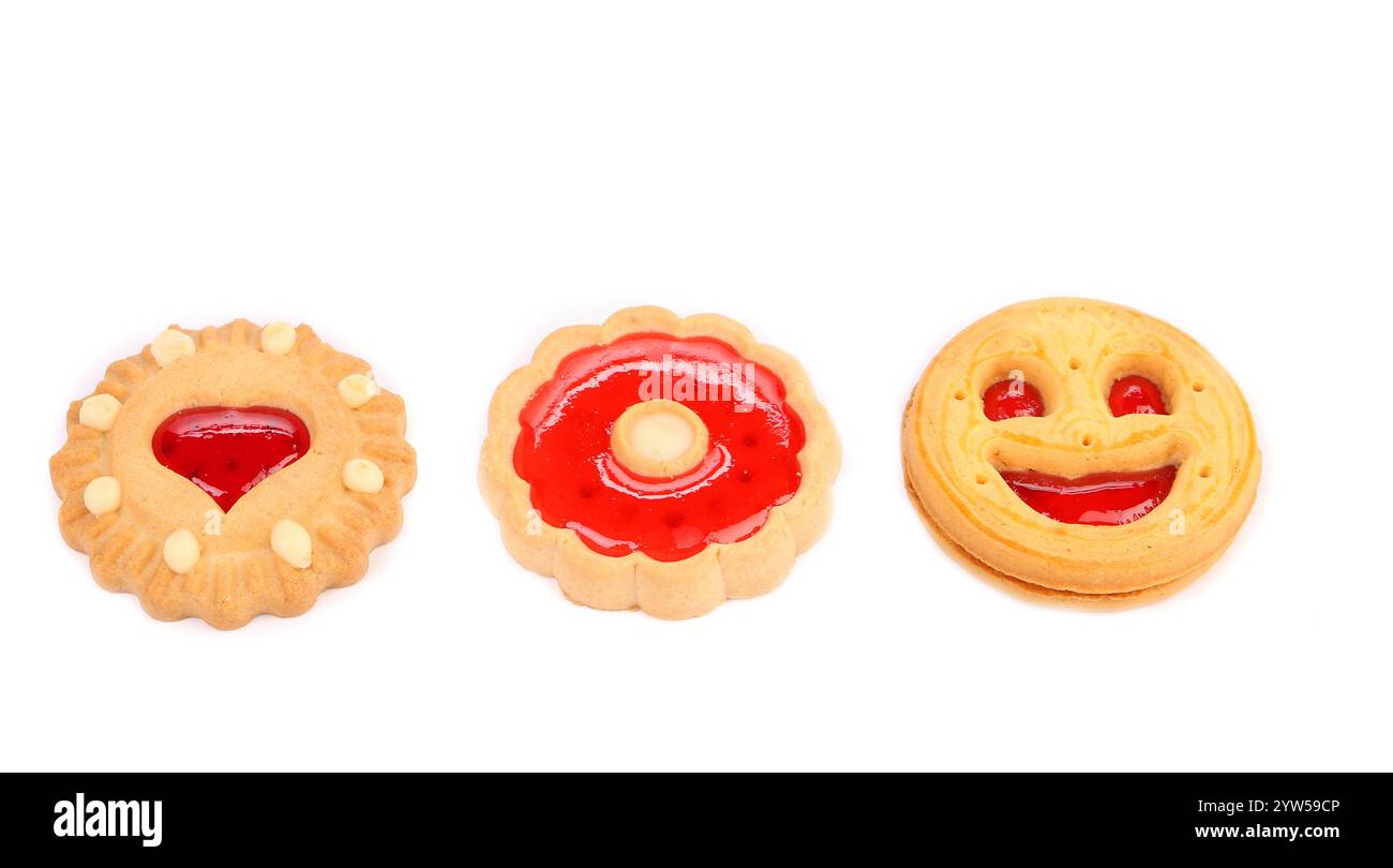 Three different biscuits. Close up. White background Stock Photo - Alamy