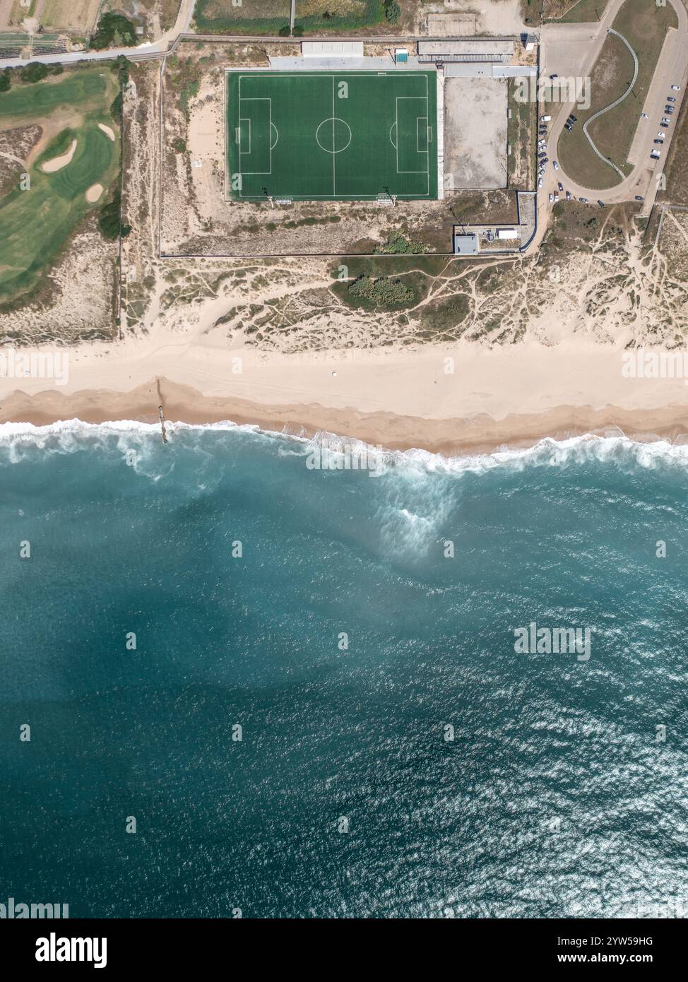 Aerial View, TopDown Drone photo of Stadium Soccer on the beach Stock ...