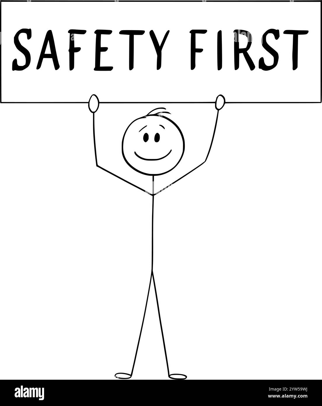 Safety first , vector cartoon stick figure or character illustration ...