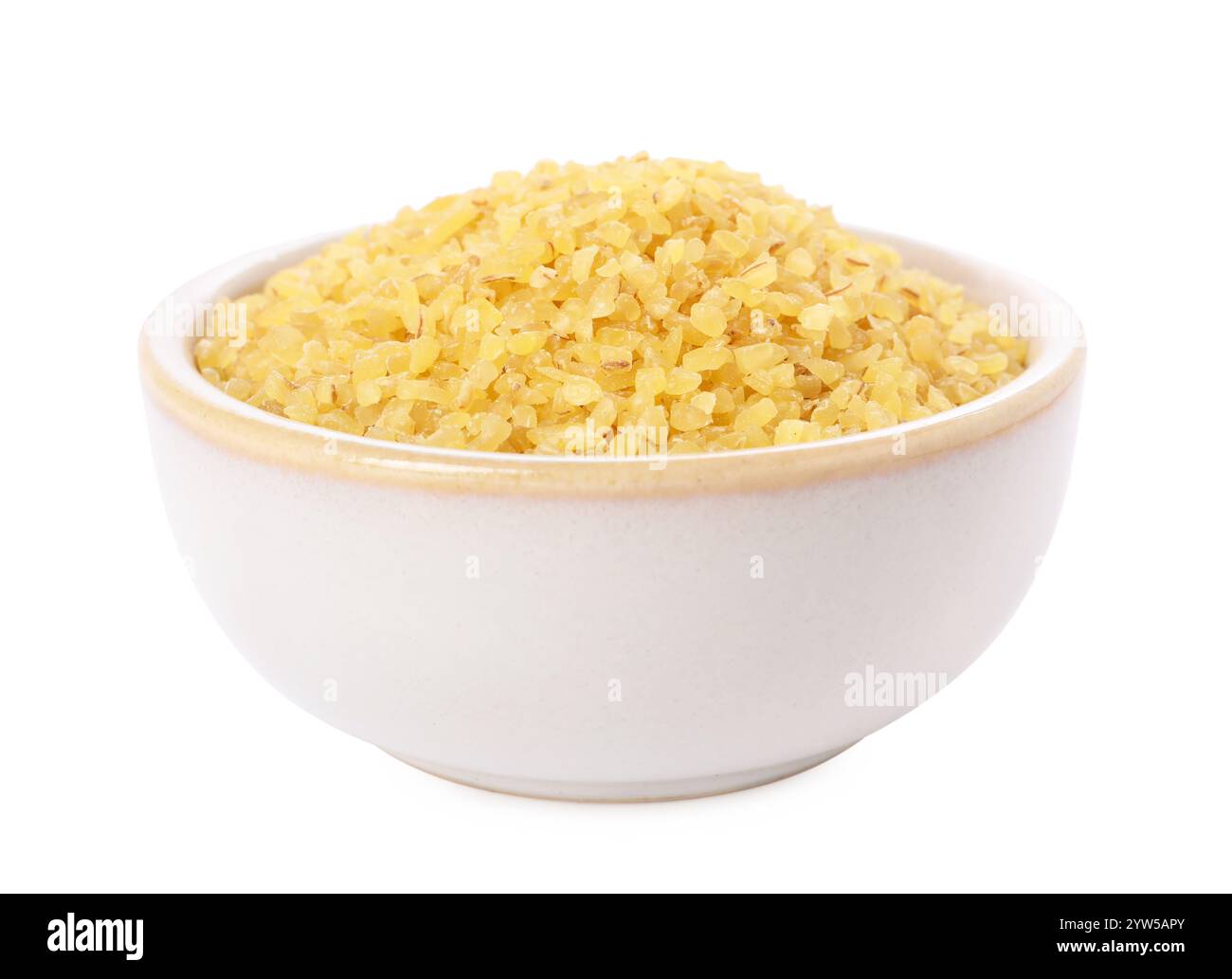 Raw bulgur in bowl isolated on white Stock Photo - Alamy