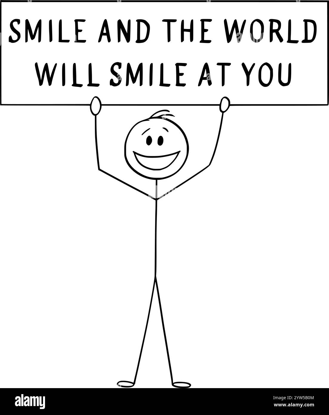 Smile and be positive , vector cartoon stick figure or character ...