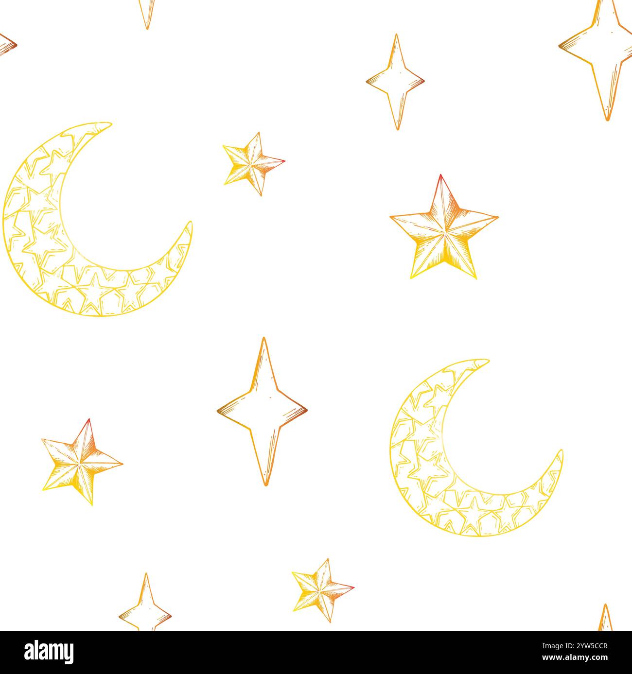 Vector seamless pattern with arabian mosaic, stars, gold crescent moon ...