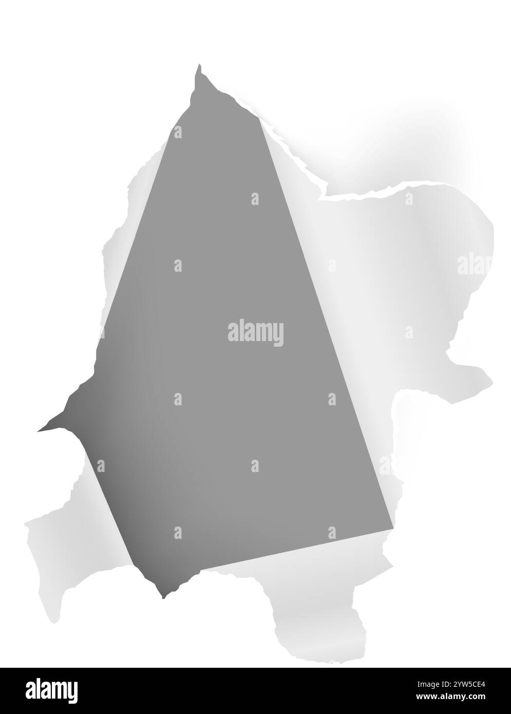White sheet of paper with a large triangular hole revealing a gray ...