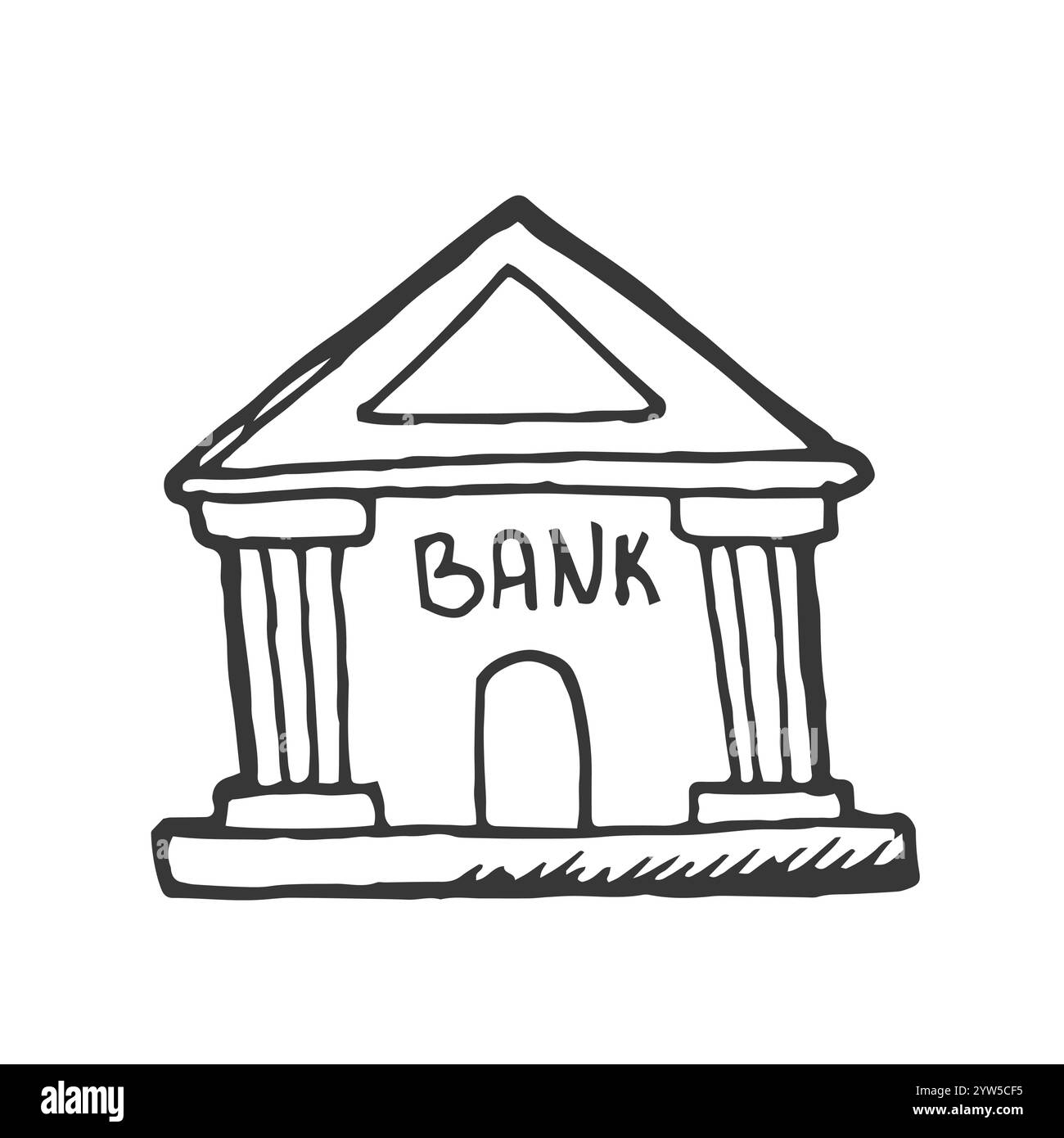 Black and white doodle style vector illustration of bank. Hand drawn ...