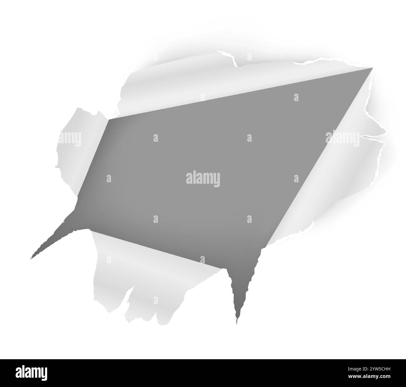 Torn sheet of white paper creating a dramatic ripped effect, revealing a textured gray surface ...