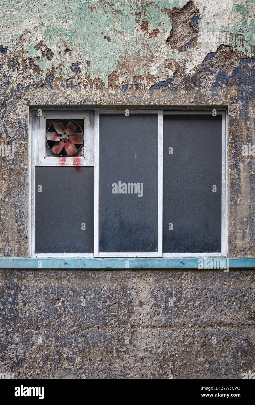 Blood on dirty window extractor fan. Book cover concept: murder, horror ...
