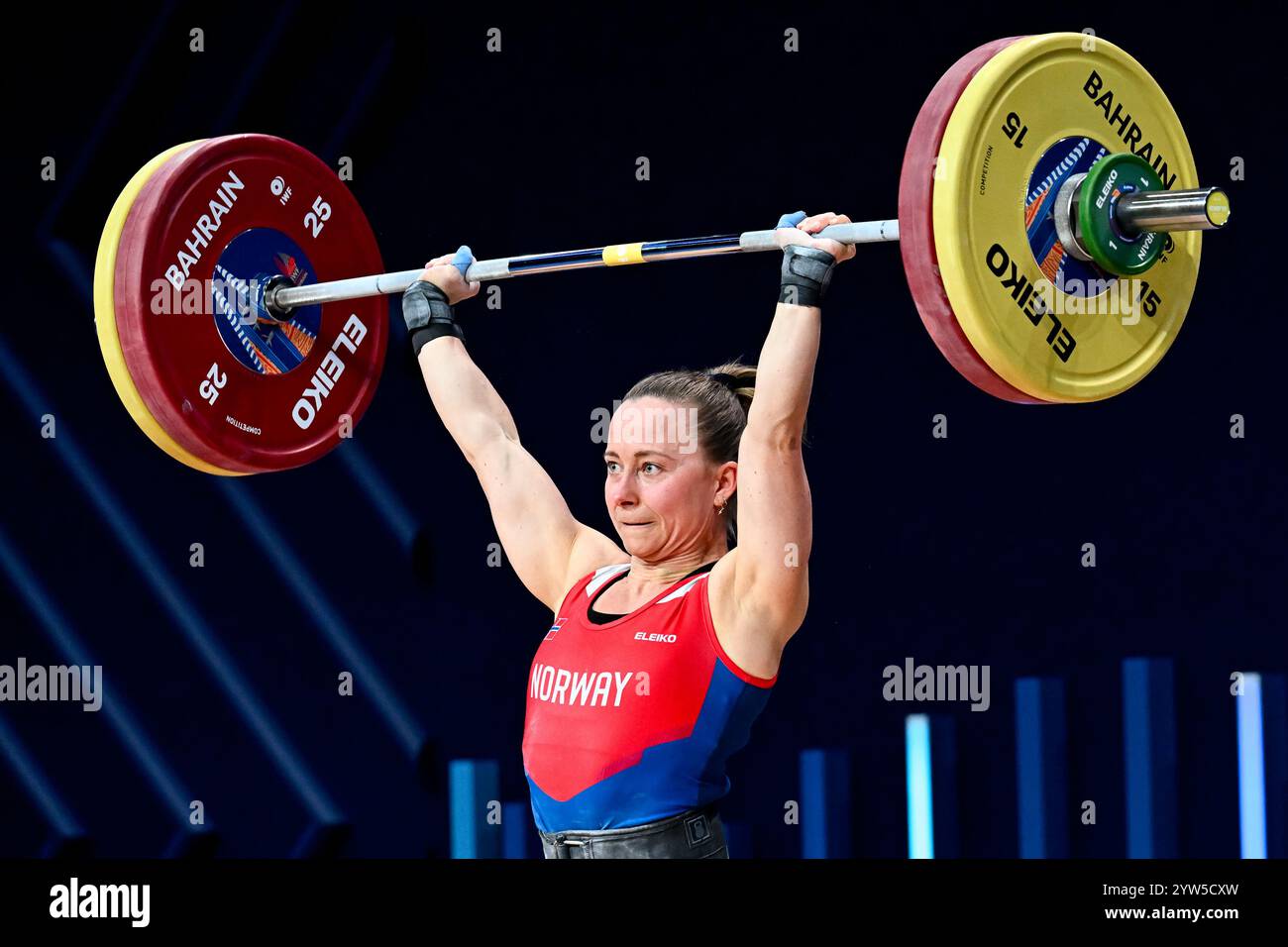 Sol Anette Waaler of Norway competes in clean & jerk, in the 55 kg ...