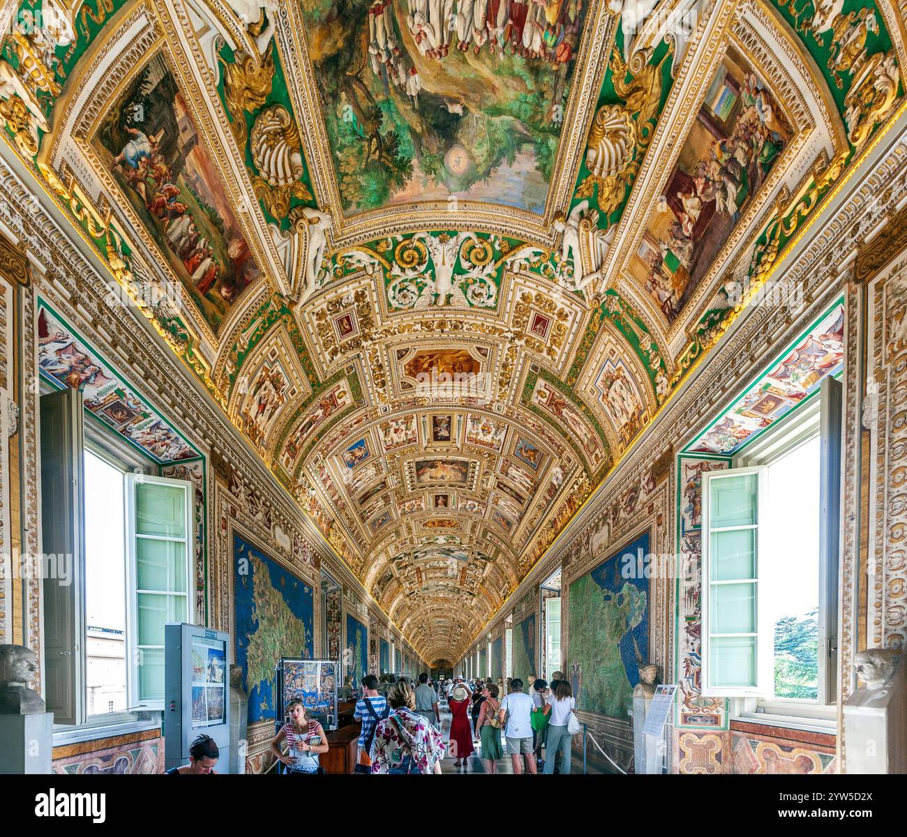 Rome, Italy, July 22 2017, Tourists admire the stunning frescoes and detailed maps in the ...