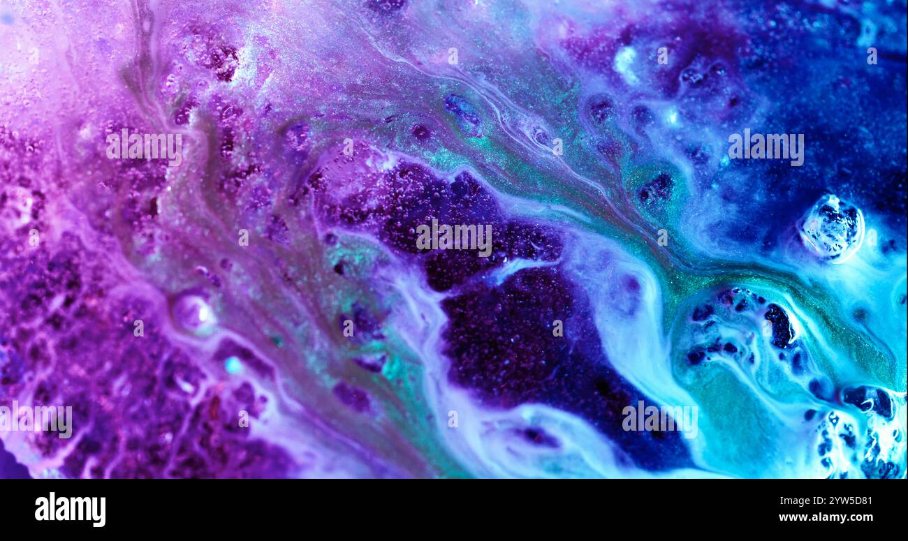 Shiny fluid. Color spill. Blue violet double flow glitter surface ...