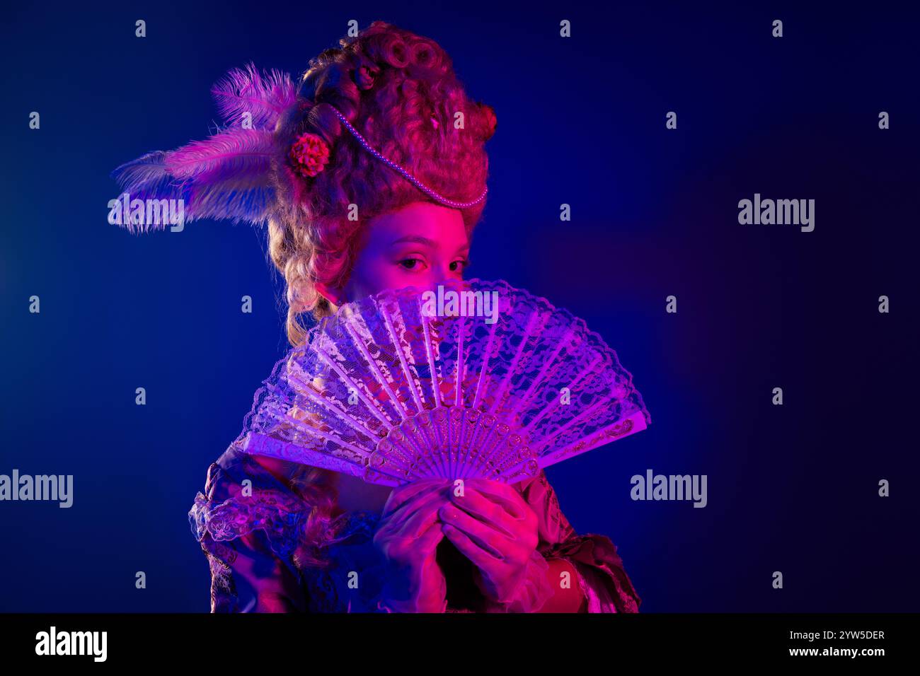 Photo of gorgeous pretty lady dressed pompous rococo costume hand fan ...