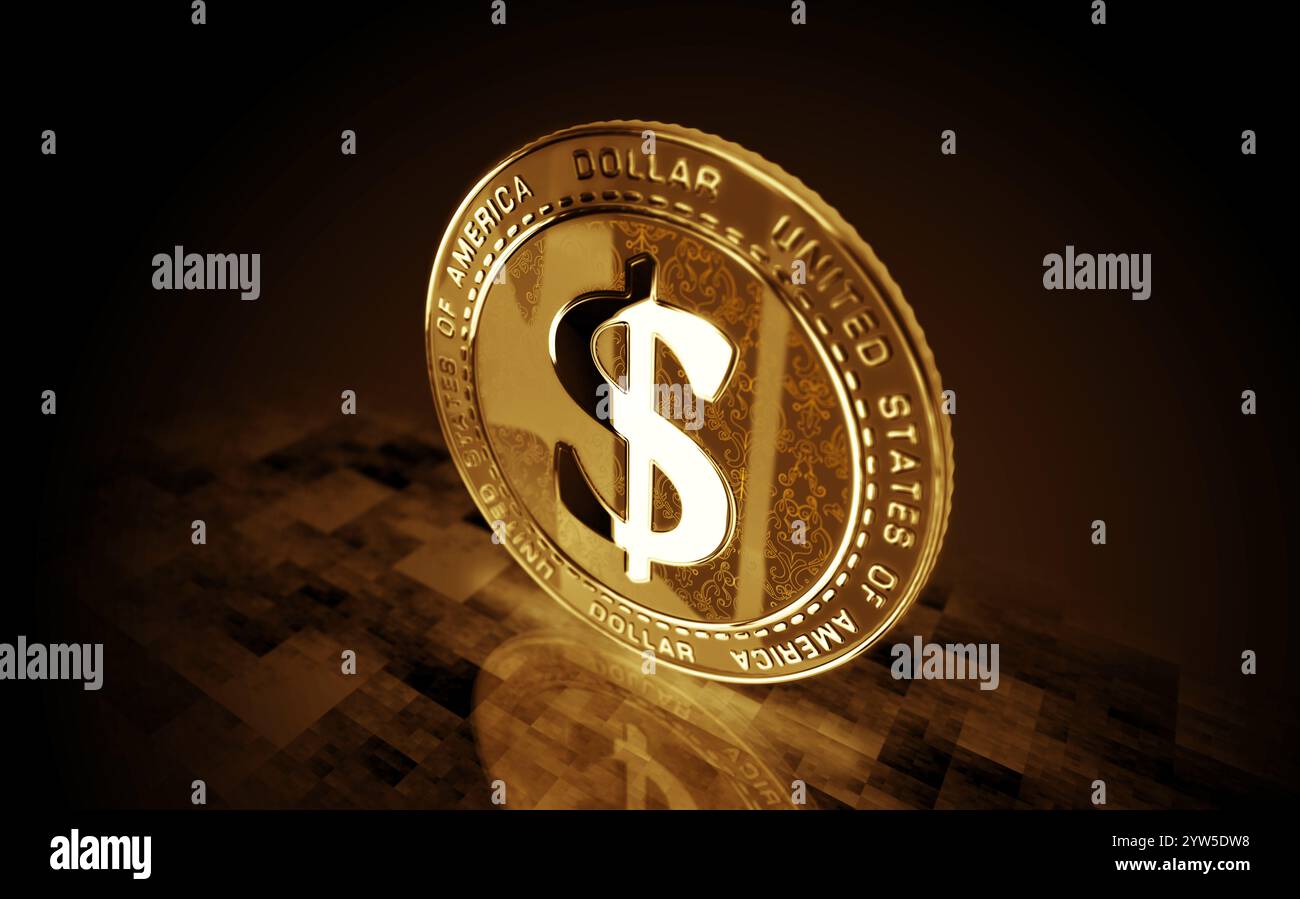 Dollar USD USA currency gold coin on green screen background. Abstract ...